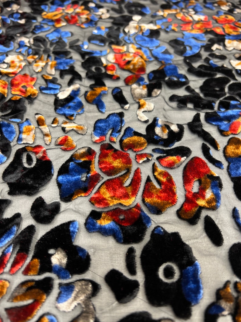 Royal Blue Flower Pattern Silky Blend Burnout Velvet - Etsy