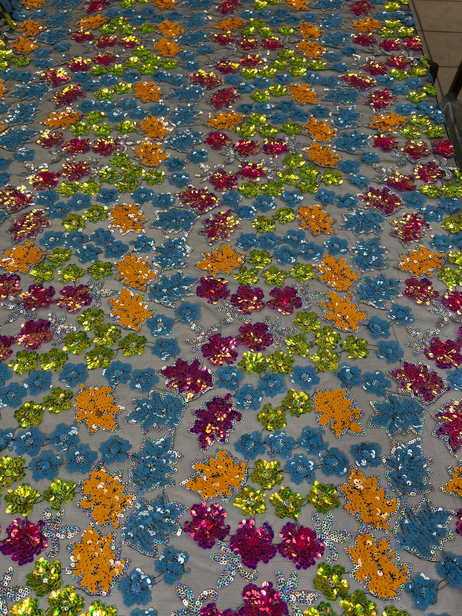 Black Tulle Iridescent Sequins Neon Sequins Black Tulle Embroidery ...