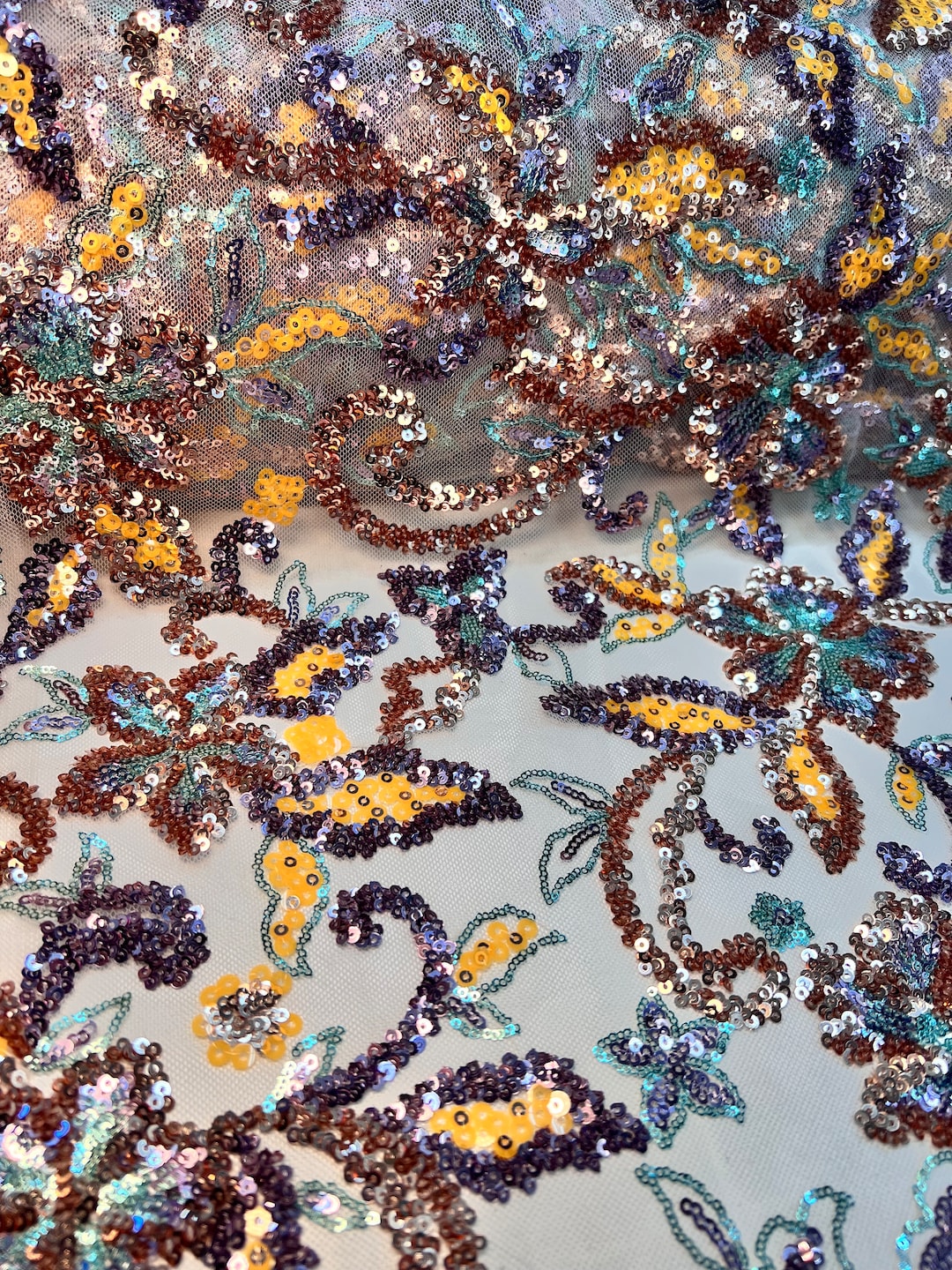 Ivory/multi Sequins Fabric Embroidery Sequins Lace Fabric Ivory Multi ...