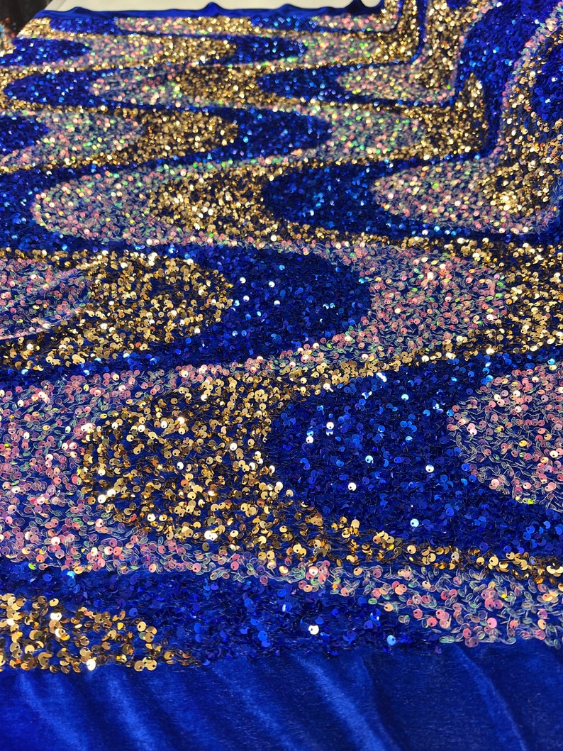 Royal Blue Stretch Velvet Sequins Royal Blue, Gold, Iridescent Sequins ...