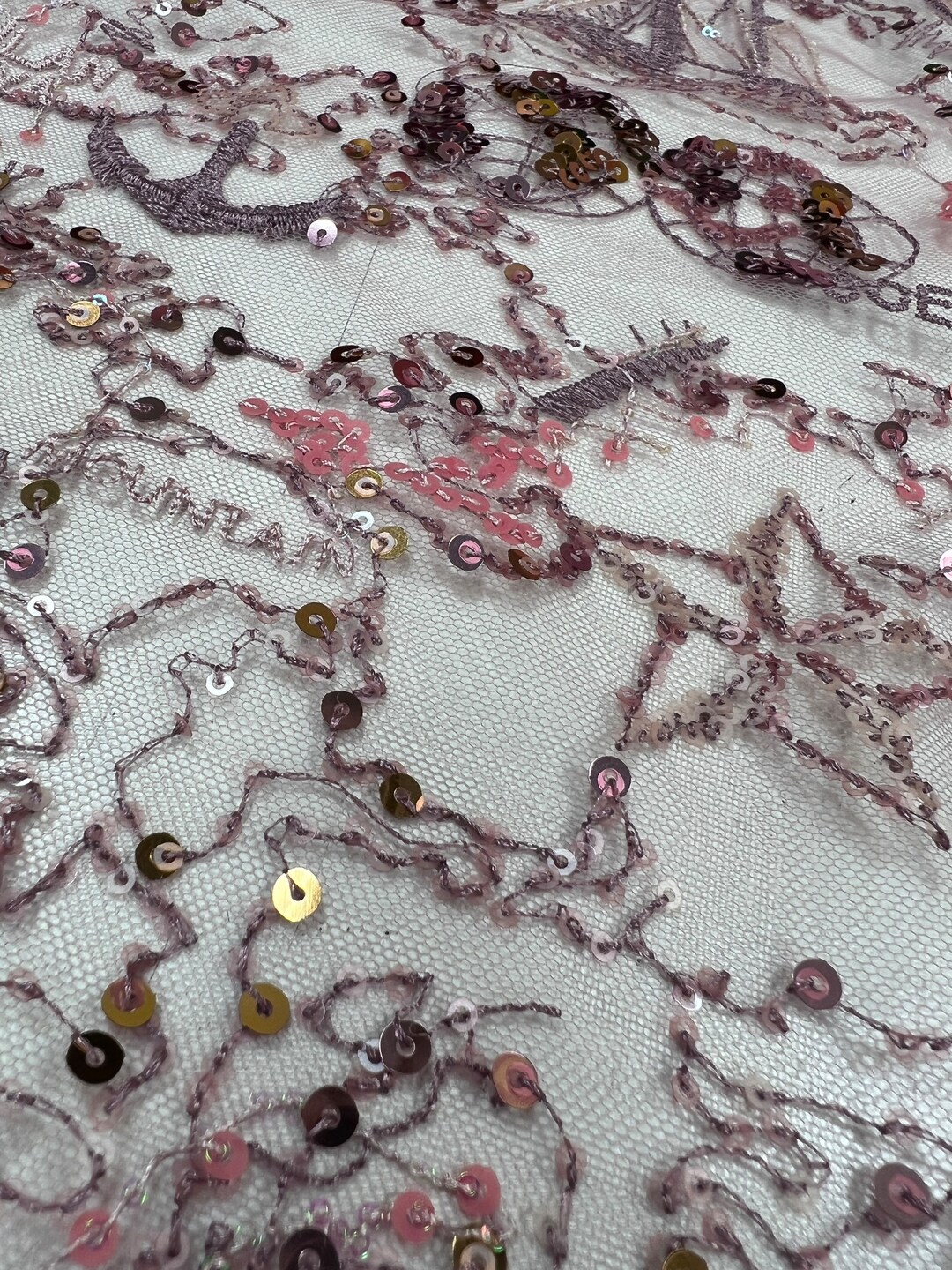 Old World Map Columbus Pattern Embroidery Fabric With Sequins. Sequins ...