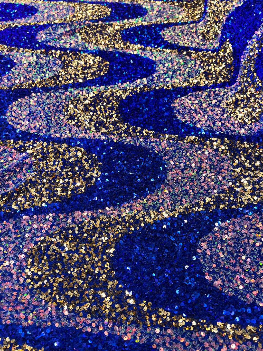 Royal Blue Stretch Velvet Sequins Royal Blue, Gold, Iridescent Sequins ...