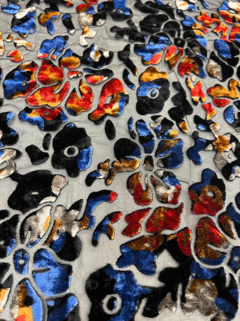 Royal Blue Flower Pattern Silky Blend Burnout Velvet - Etsy