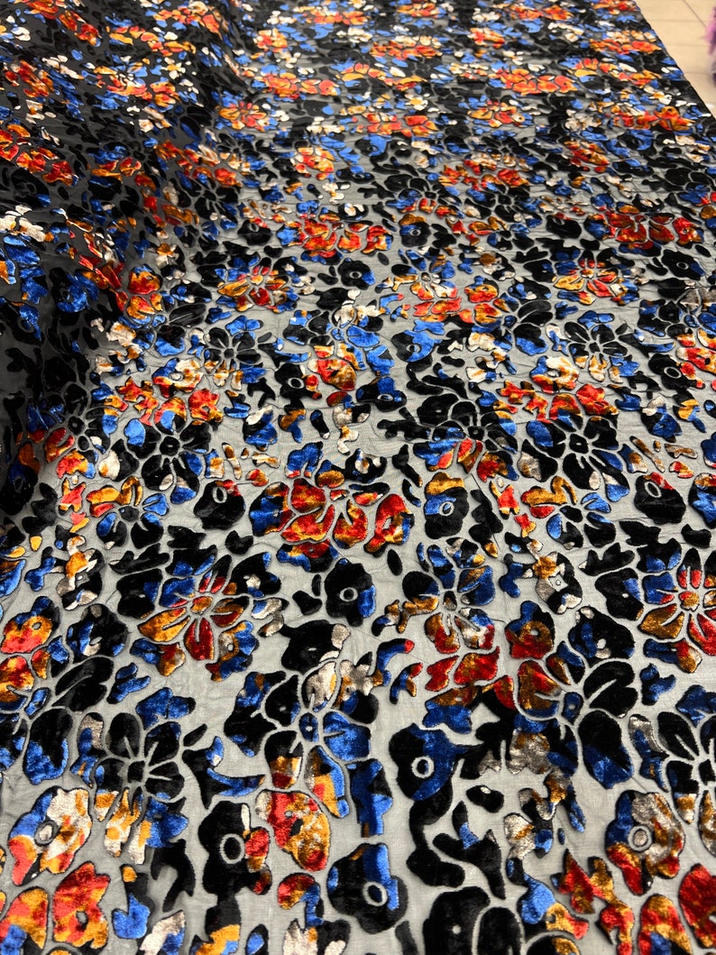 Royal Blue Flower Pattern Silky Blend Burnout Velvet - Etsy
