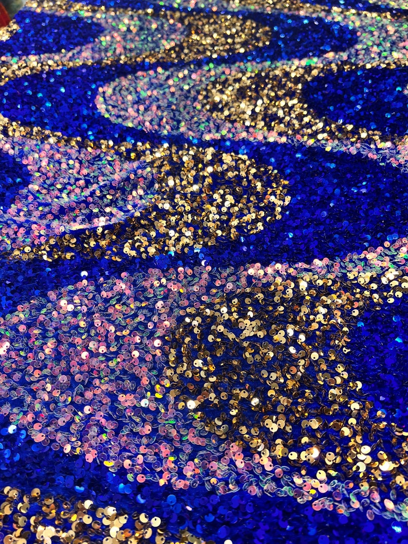 Royal Blue Stretch Velvet Sequins Royal Blue, Gold, Iridescent Sequins ...