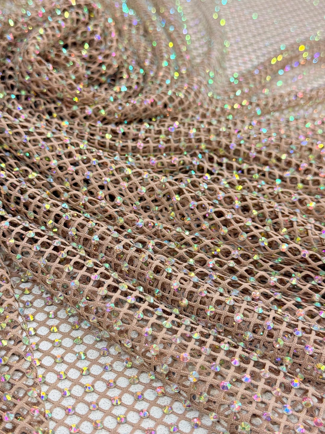 Fishnet Rhinestone Tan Color Rhinestone on Fishnet Fabric SS16 AB ...