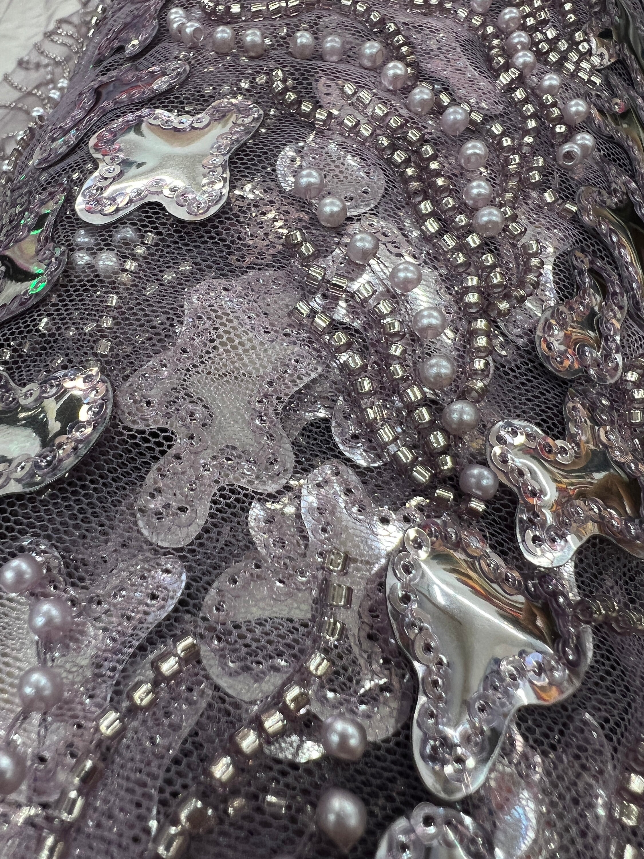 Victorian Lilac Beads and Cutout Shinny Sequins Film Embroidered on ...