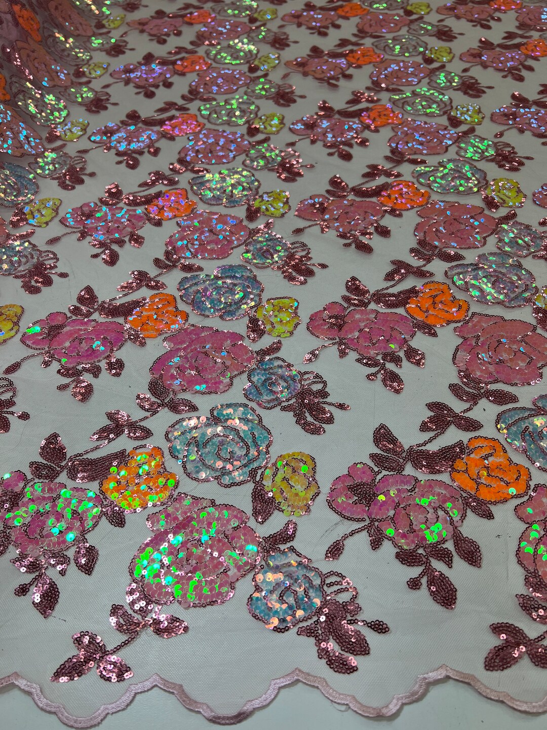 Floral Rose Pattern Sequins Embroidery, Sequin Lace Fabric - Etsy