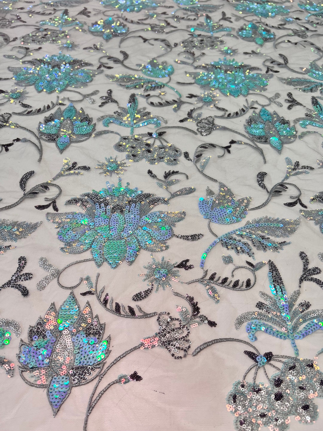 Medallion Design Blue Iridescent Sequins - Etsy
