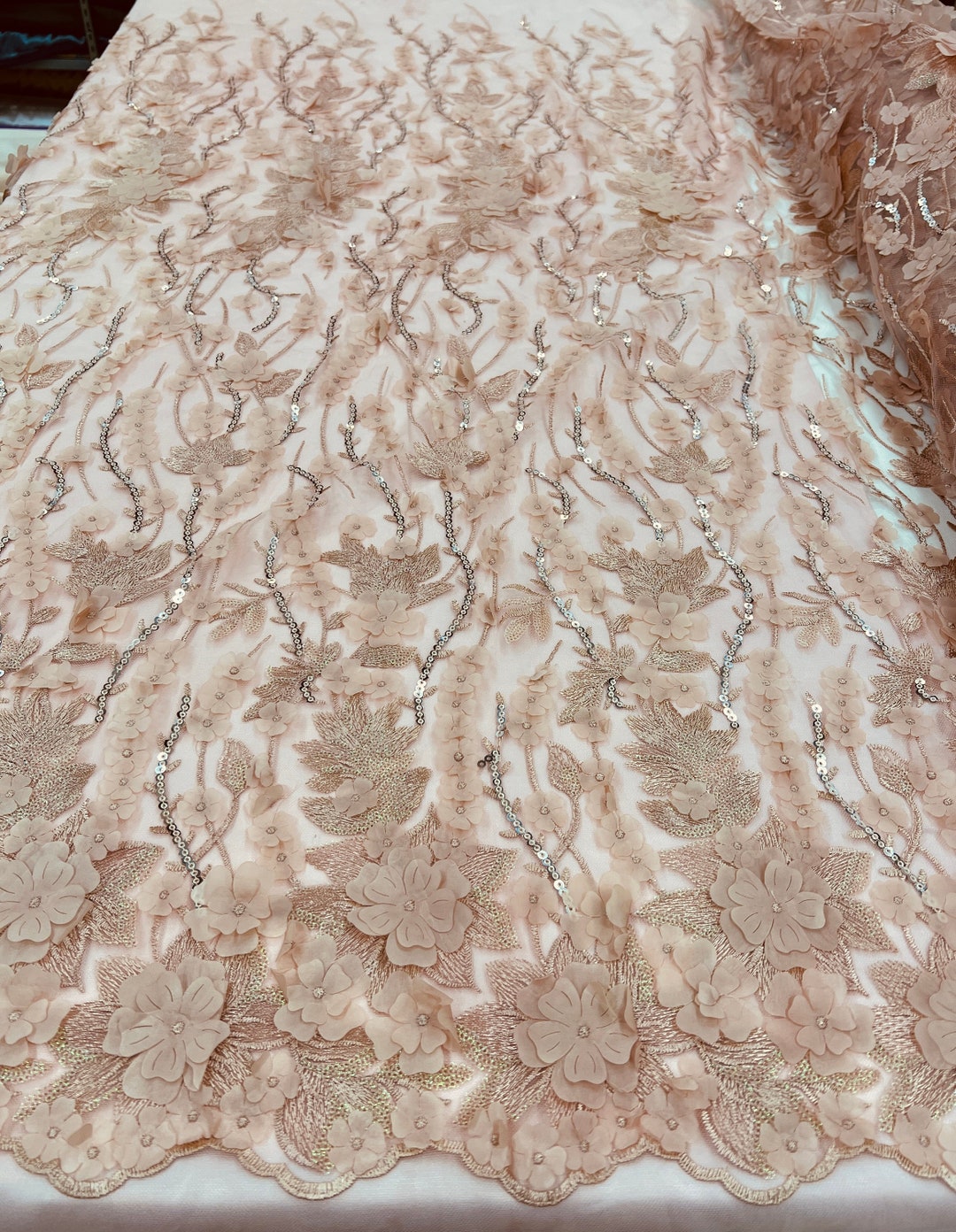 3D Embroidery Fabric With Micro Sequins - Etsy