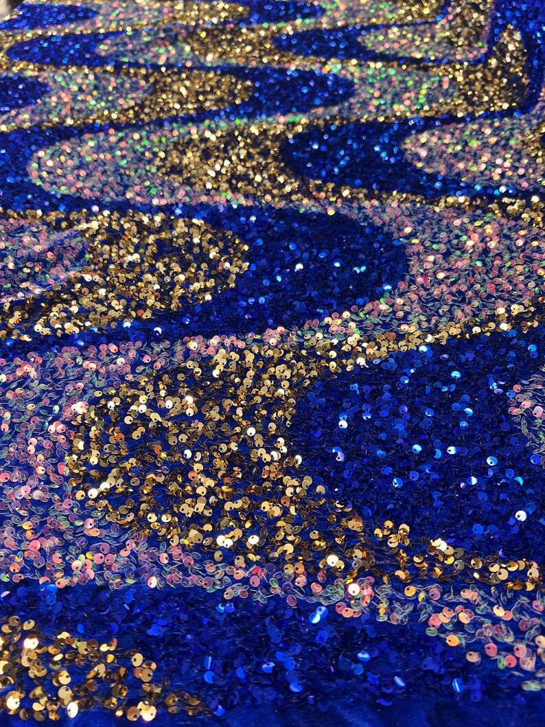 Royal Blue Stretch Velvet Sequins Royal Blue, Gold, Iridescent Sequins ...