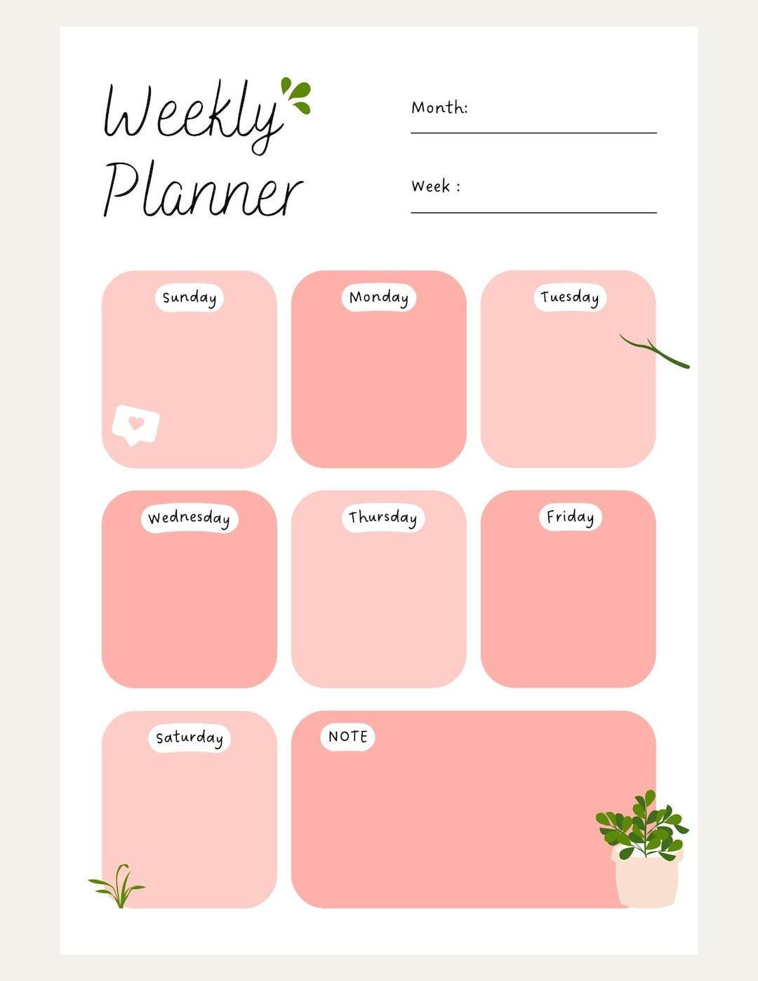 Cute Weekly Planner Digital Download for Organization, Minimalist ...