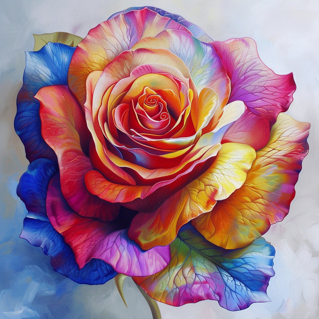 Multicolour, Rose, Art, Wall Art, Print, Floral, Flower, Rainbow ...