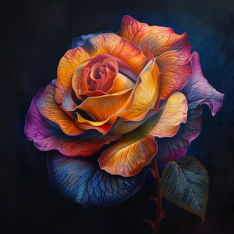 Multicolour, Rose, Art, Wall Art, Print, Floral, Flower, Rainbow ...