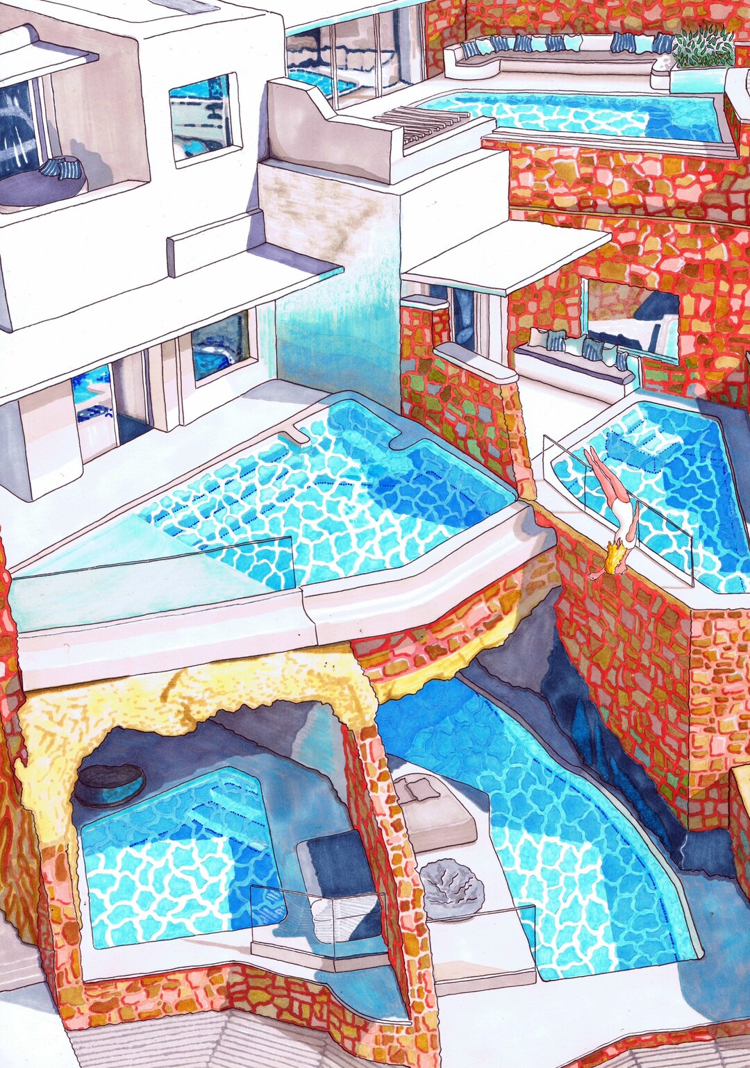 Glass Gainer (santorini Swimming Pools) A3 Giclee - Etsy