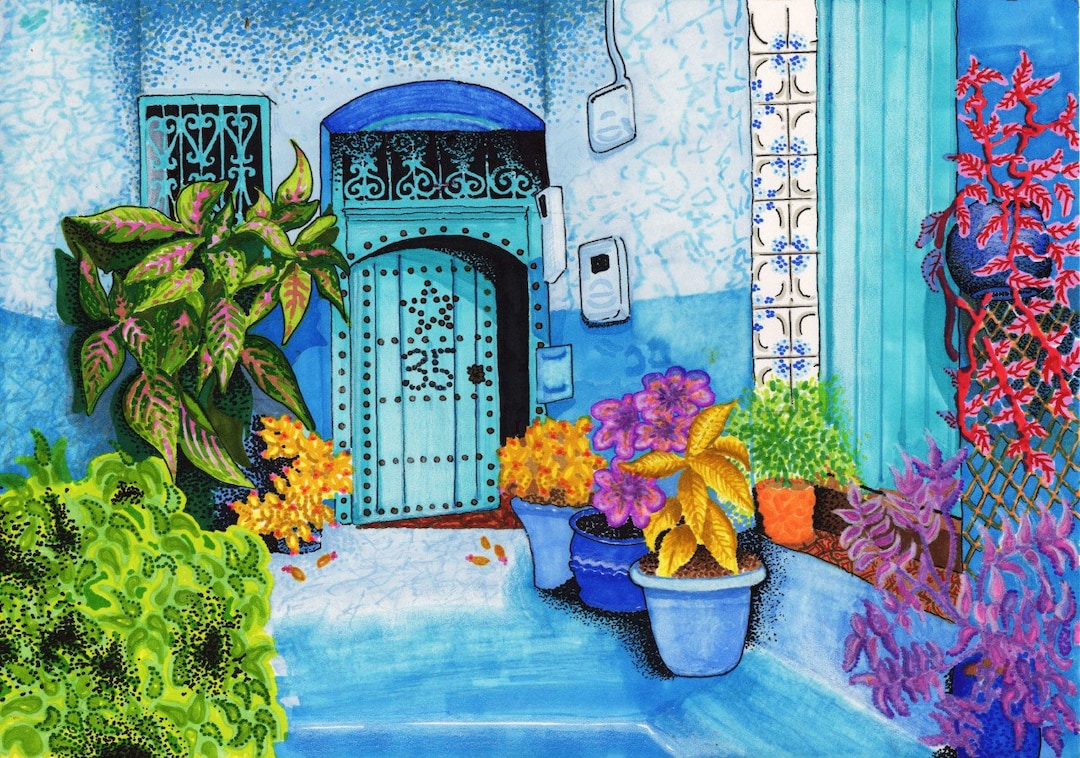 Pen Drawing of Chefchaouen, Morocco's Blue City (title: Morocco 35) - Etsy
