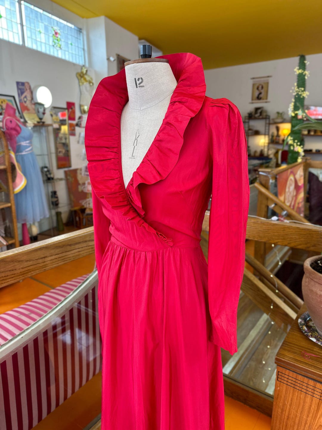 80s Red Prairie Dress by EM Augustat - Etsy