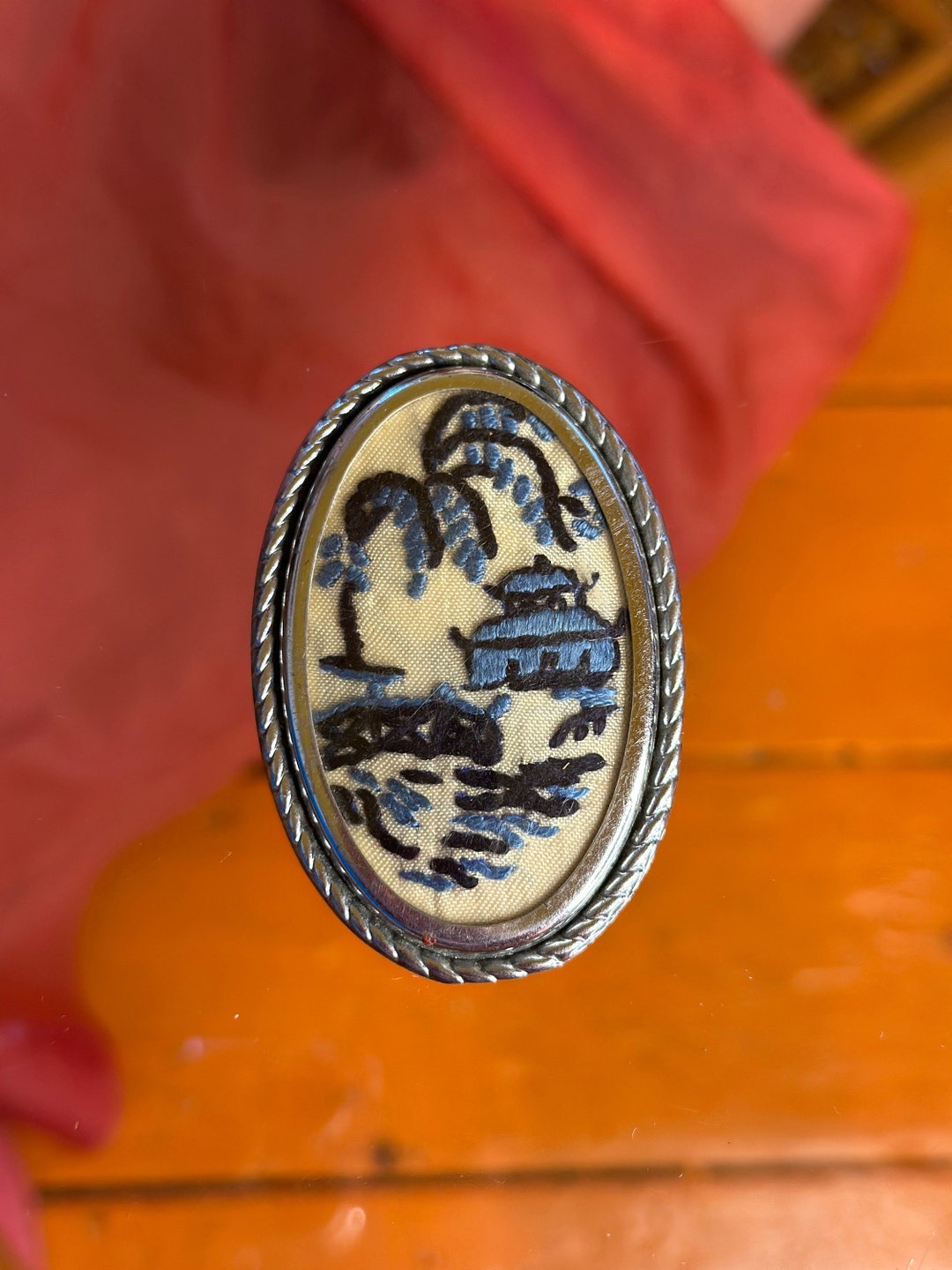 Chinese Willow Pattern Embroidered Handmade Brooch 1940s 12 - Etsy