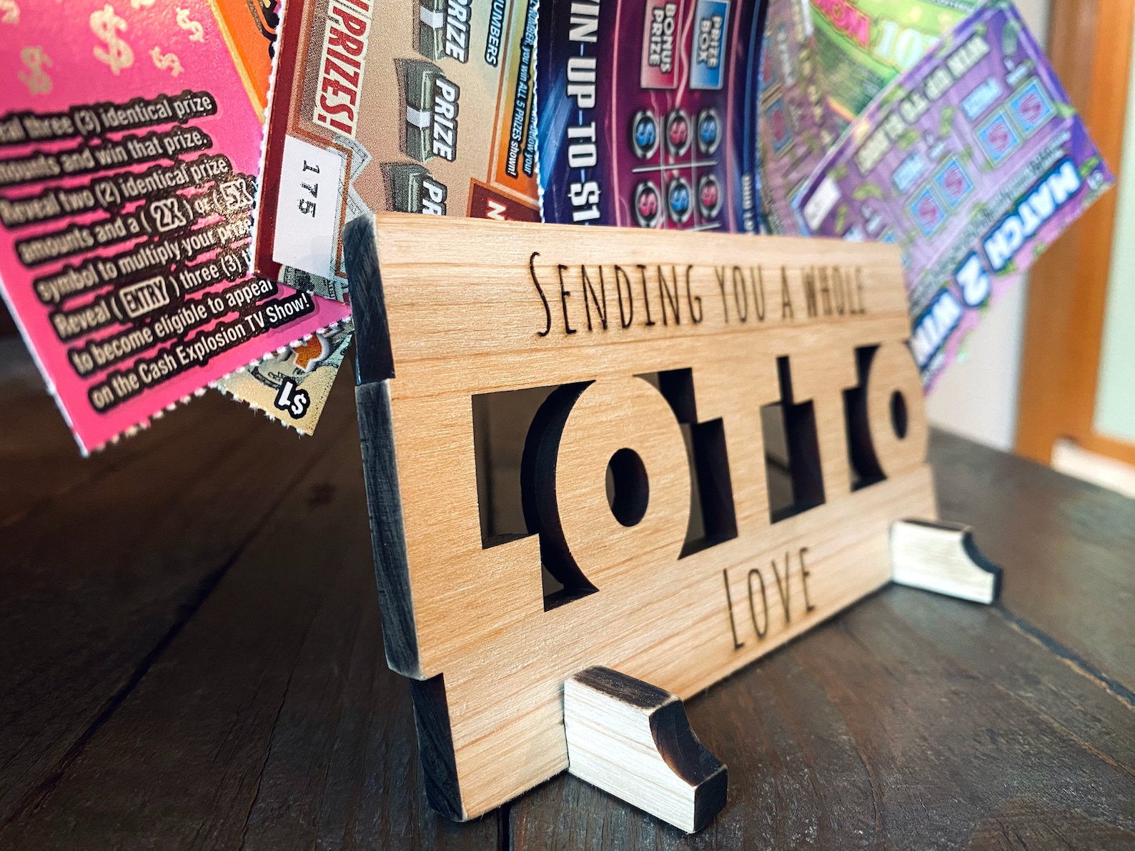 Scratch Card Lottery Ticket Holder, Solid Wood Scratch Card Holder ...