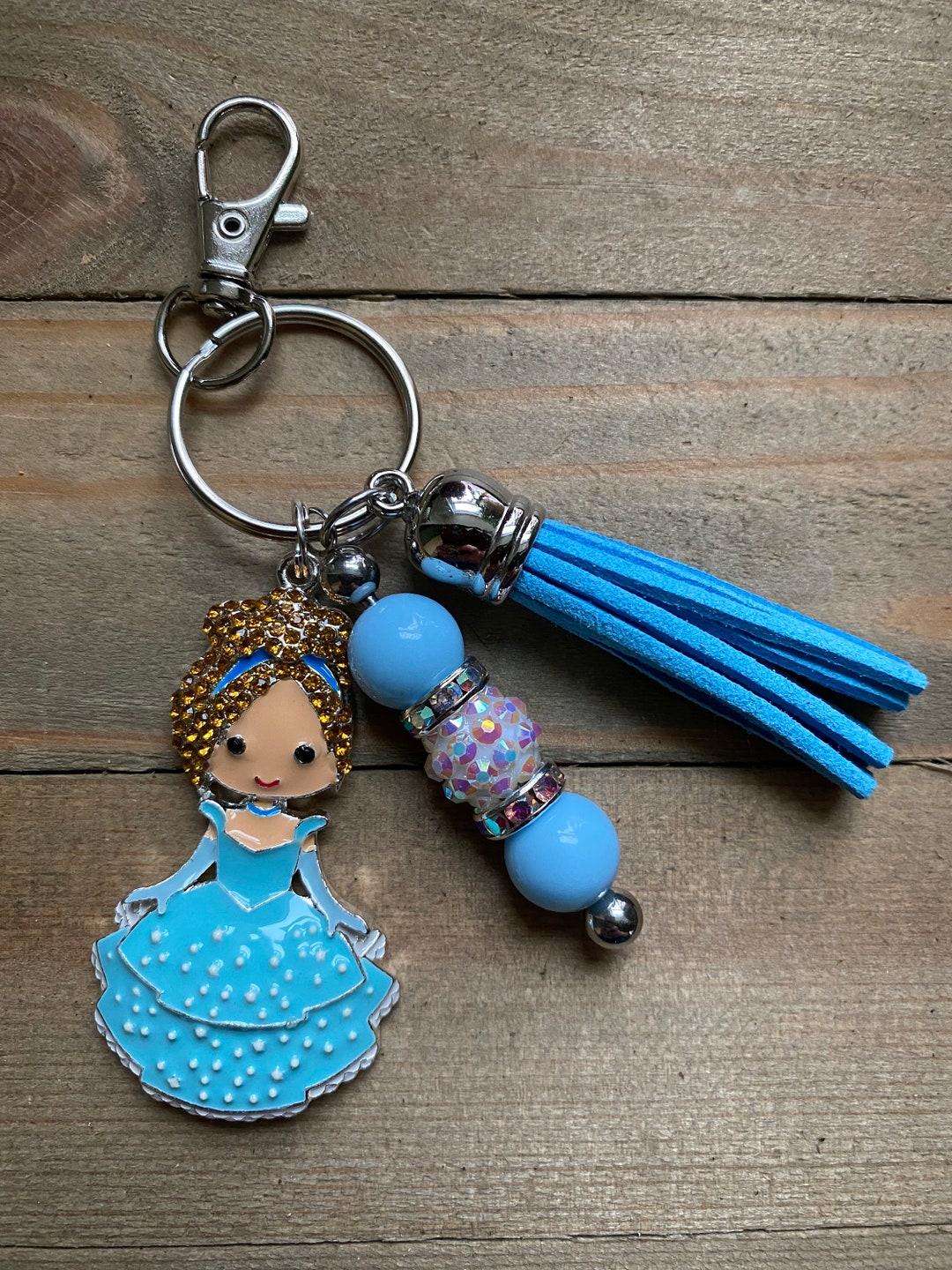 Cinderella With Beautiful Blue Dress Keychain - Etsy