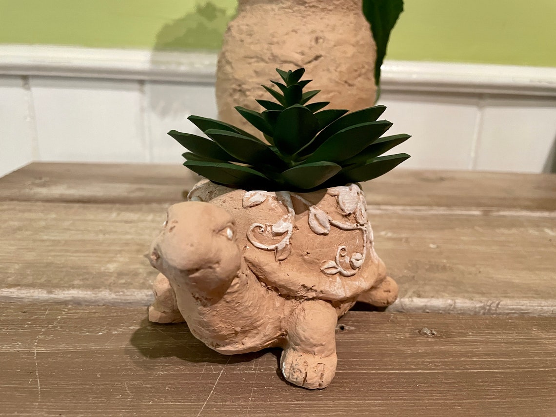 Turtle Planter Concrete/clay White Chalked Art Home Decor - Etsy