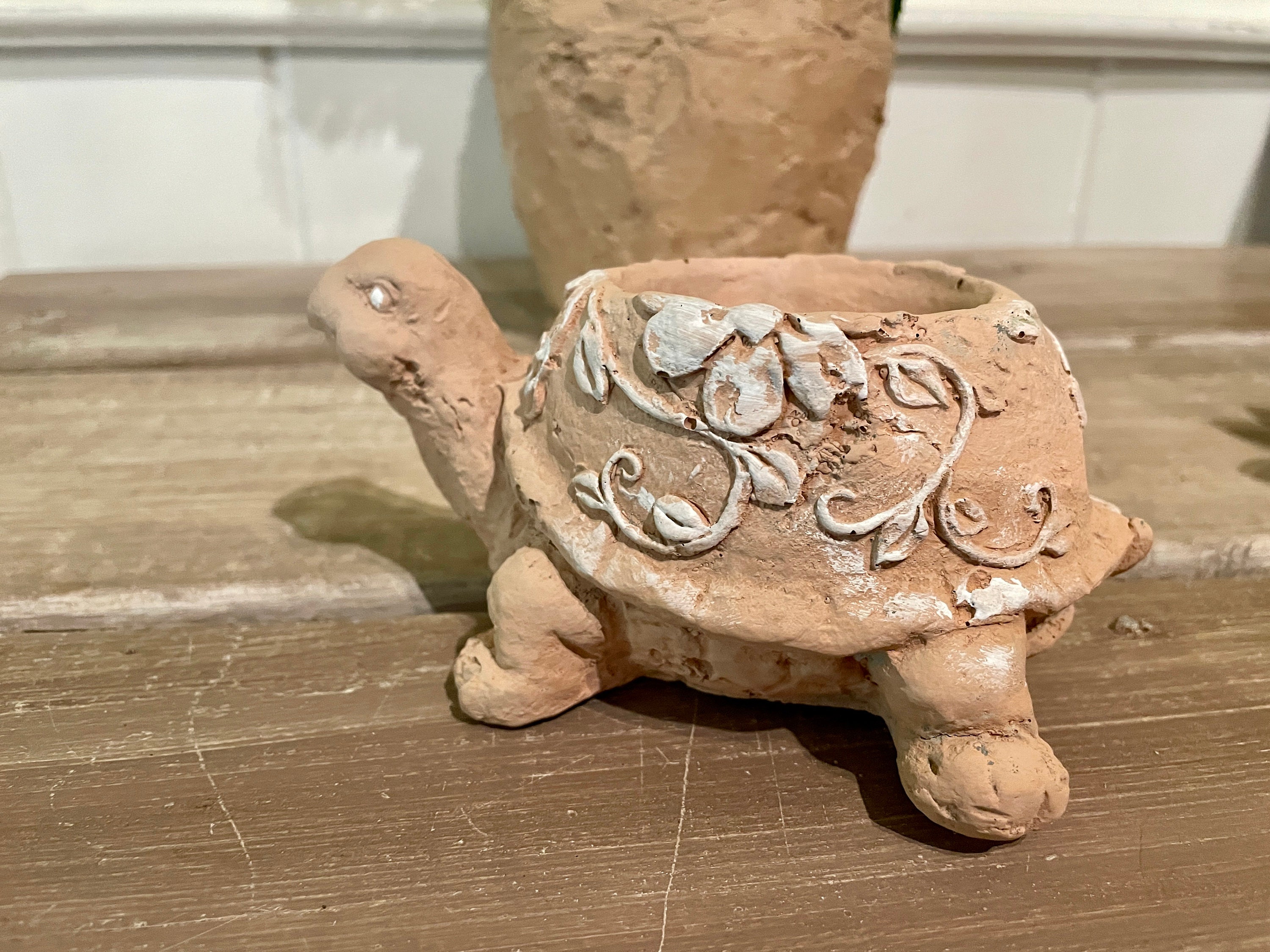 Turtle Planter Concrete/clay White Chalked Art Home Decor - Etsy