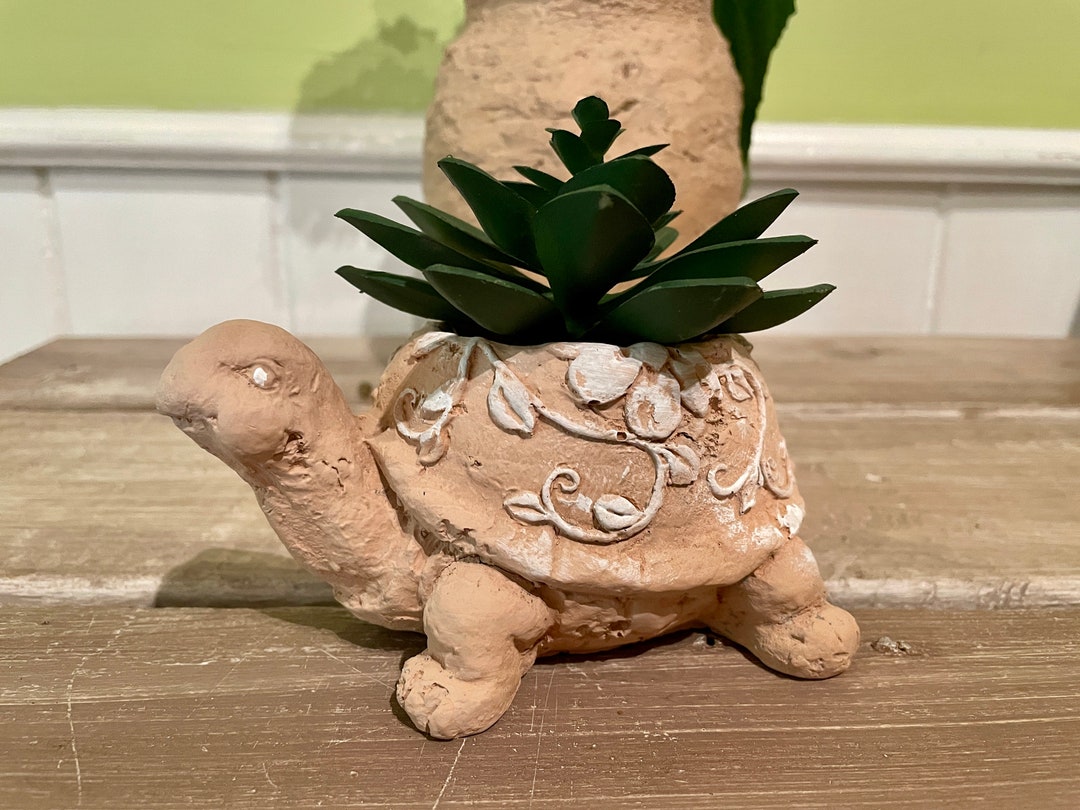 Turtle Planter Concrete/clay White Chalked Art Home Decor Garden - Etsy