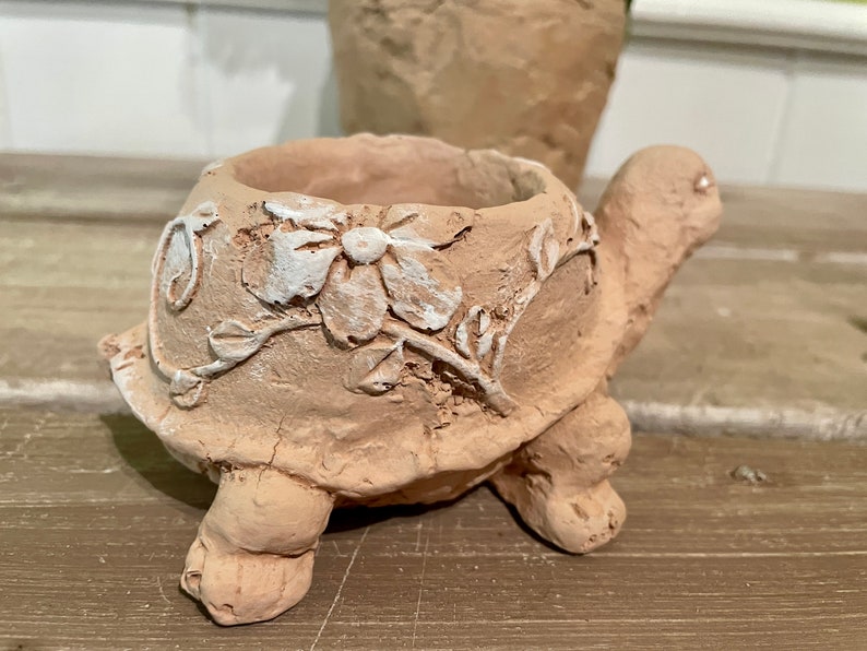 Turtle Planter Concrete/clay White Chalked Art Home Decor - Etsy