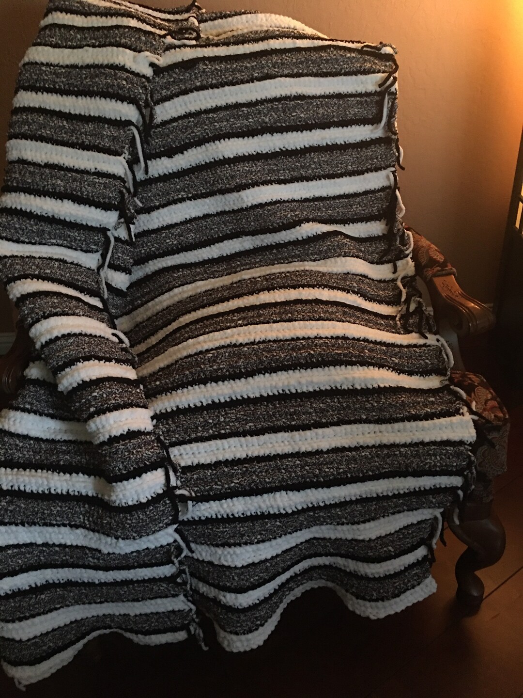 Cozy Black and White Fringed Afghan - Etsy