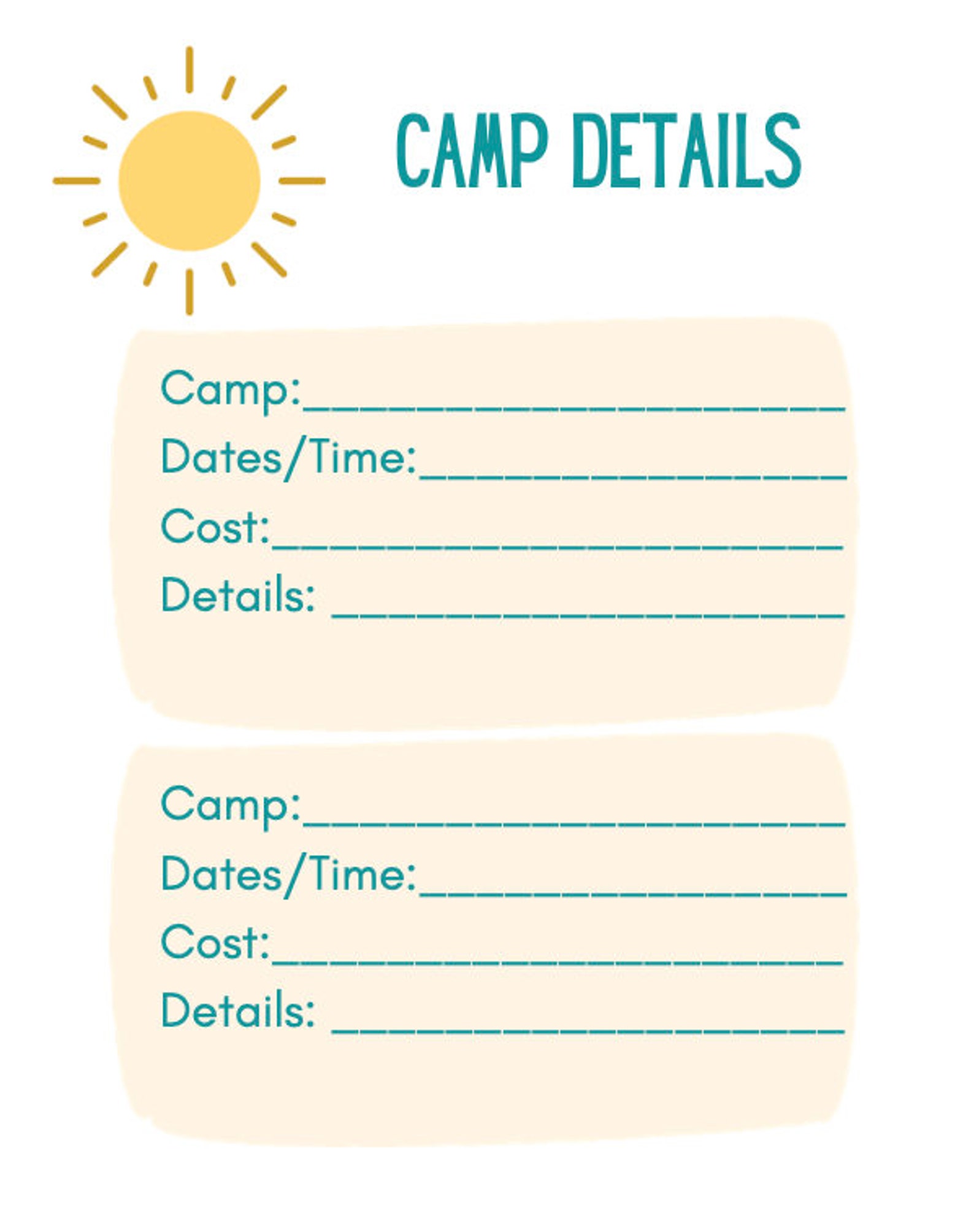 Summer Camp Planner | Etsy