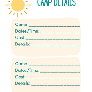Summer Camp Planner - Etsy