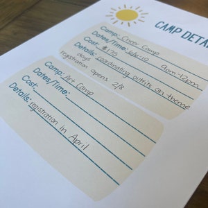 Summer Camp Planner - Etsy