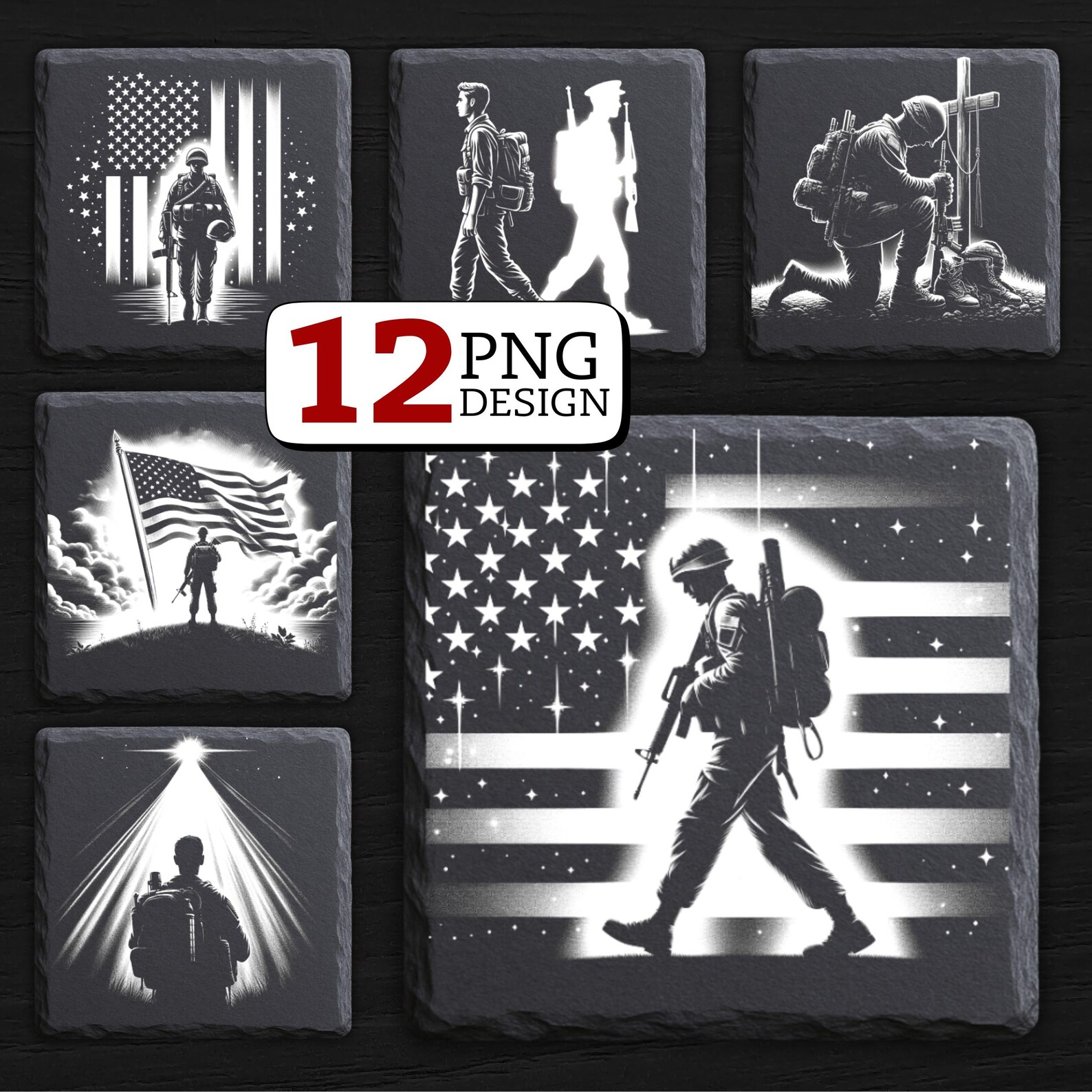 American Soldier Laser Engraving PNG Bundle 12 Patriotic Black and ...