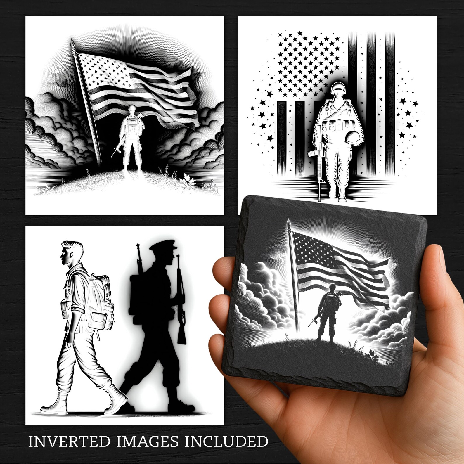 American Soldier Laser Engraving PNG Bundle 12 Patriotic Black and ...