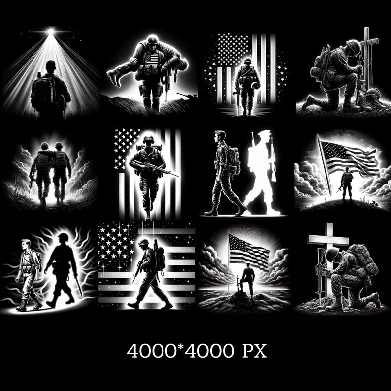 American Soldier Laser Engraving PNG Bundle 12 Patriotic Black and ...
