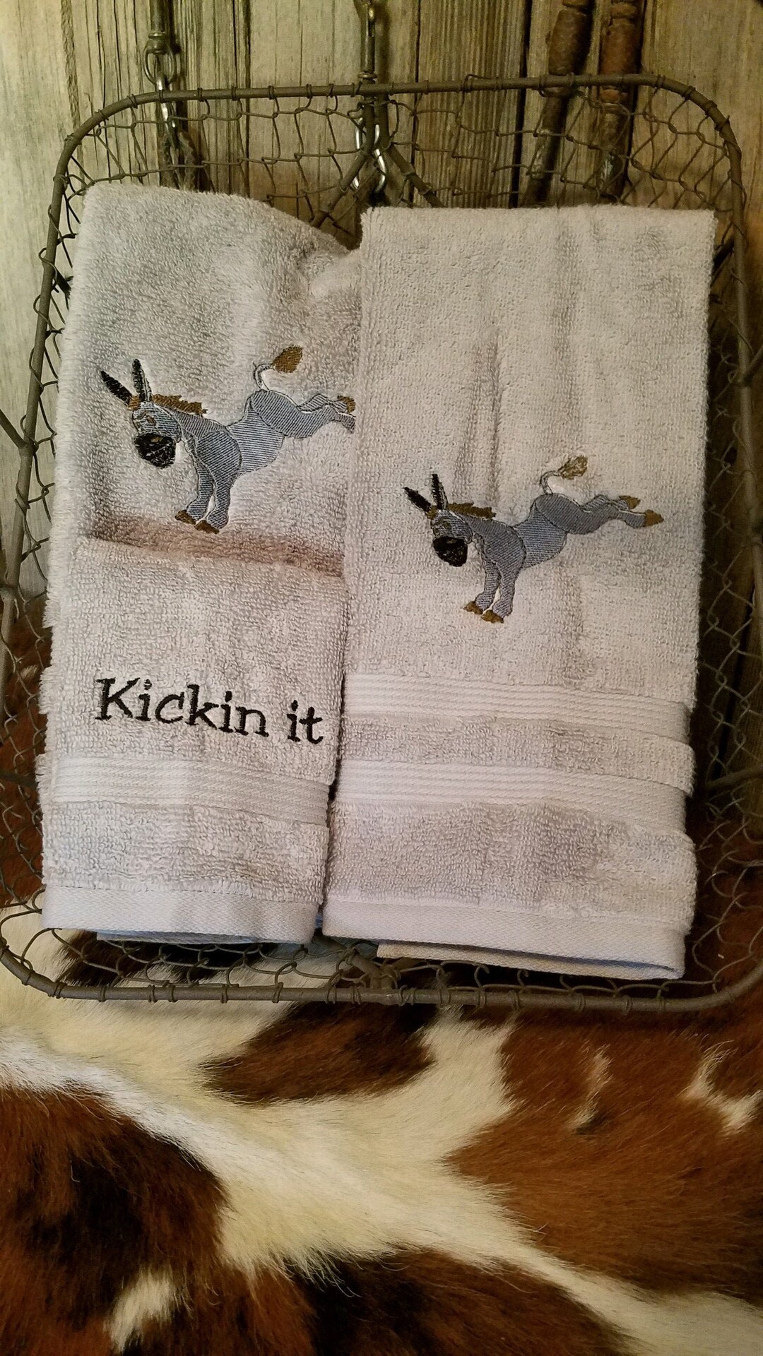 Embroidered Bath Towel Set "kickin It" Bucking Donkey Bathroom Towels ...