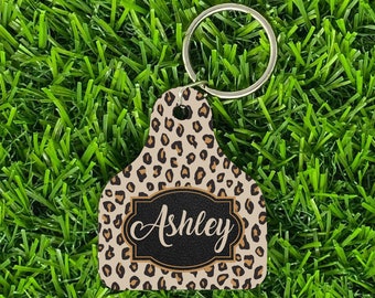 Personalized Cow Ear Tag Keychain Monogrammed Cow Print - Etsy