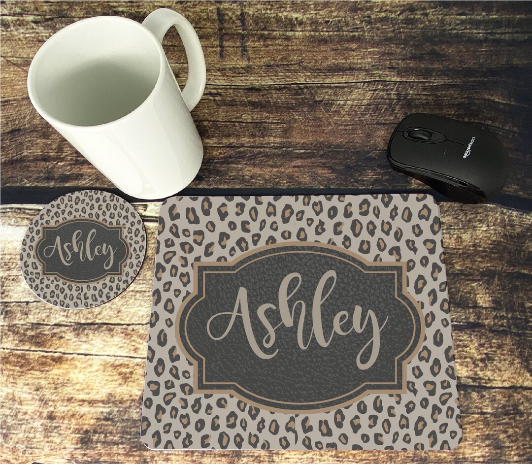 Personalized Mouse Pad and Coaster Set, Leopard Print Mouse Pad and ...