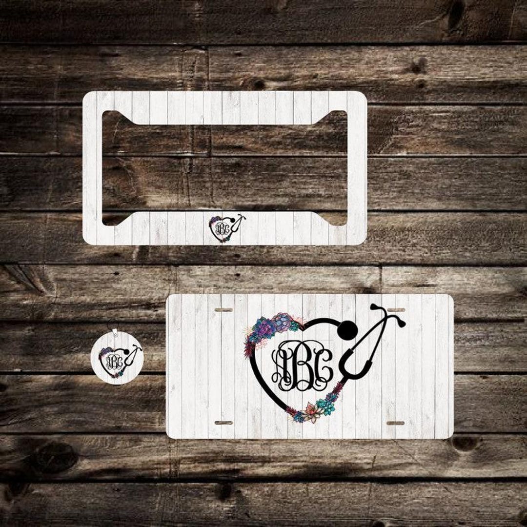Heart Stethoscope Monogram License Plate, Personalized License Plate ...