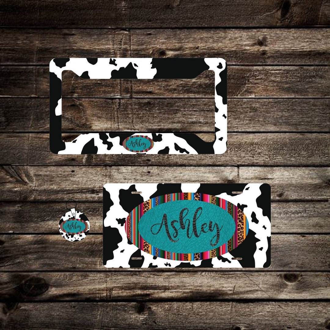 Cow Print Monogram License Plate, Serape Leopard Car Tag - Etsy
