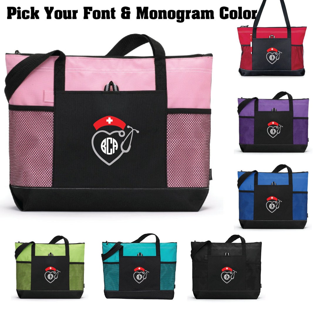 Embroidered Heart Nurse Tote Bag, Monogram Heart Nurse Tote Bag ...