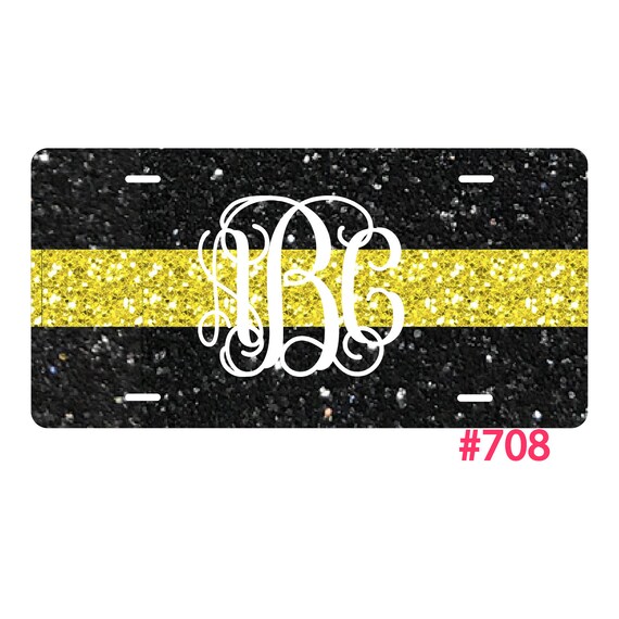 Glitter Dispatch Monogram License Plate Yellow Line | Etsy