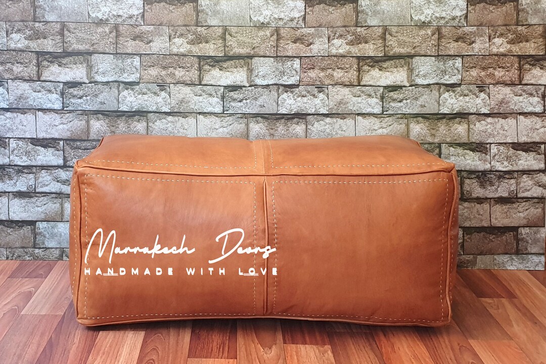 Long Leather Pouf Customizable Leather Pouf Leather Footstool Leather ...