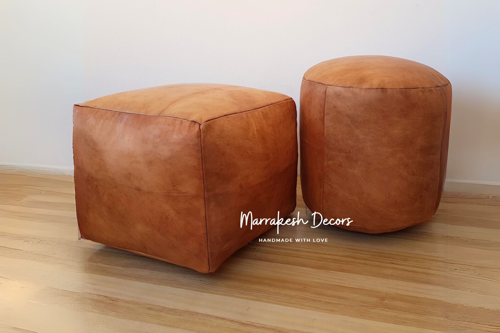 Pair X 2 Square Moroccan Leather Ottoman Pouf, Square Leather Pouf ...