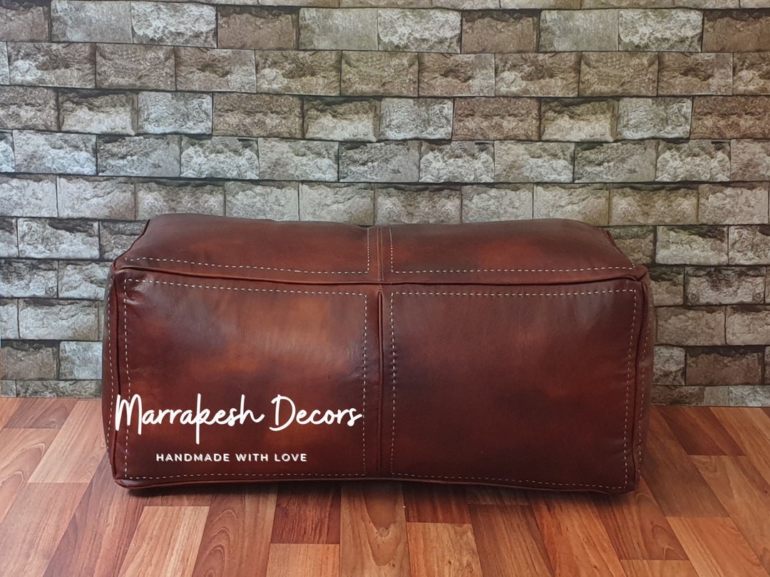 RECTANGULAR LEATHER POUF - Rectangular Pouf Long Pouf Handwoven Pouf ...