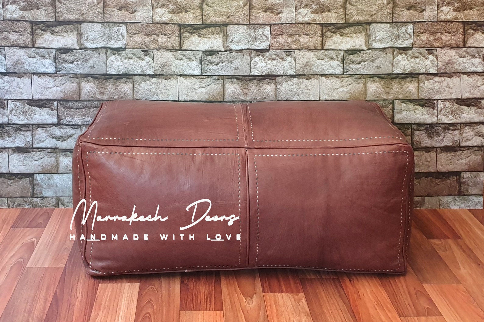 Rectangular Leather Pouf, Rectangular Ottoman in Premium Leather ...