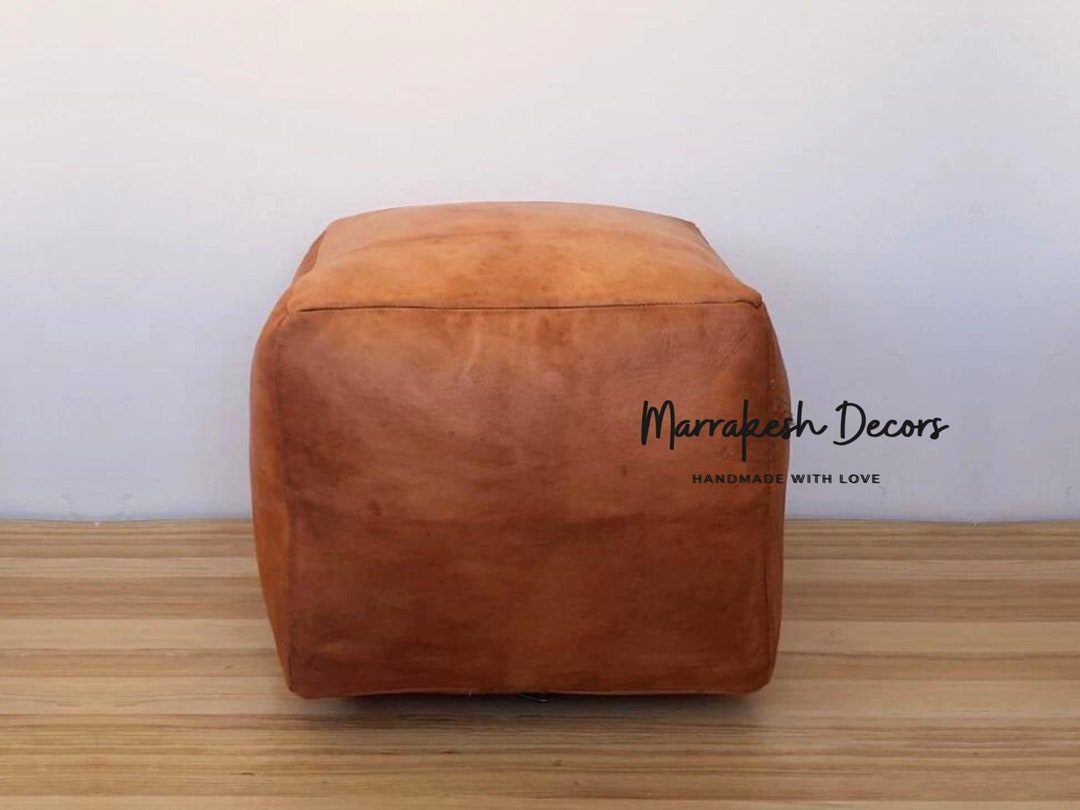 SQUARE TAN POUF - Premium Handmade Moroccan Leather Pouf Ottoman ...