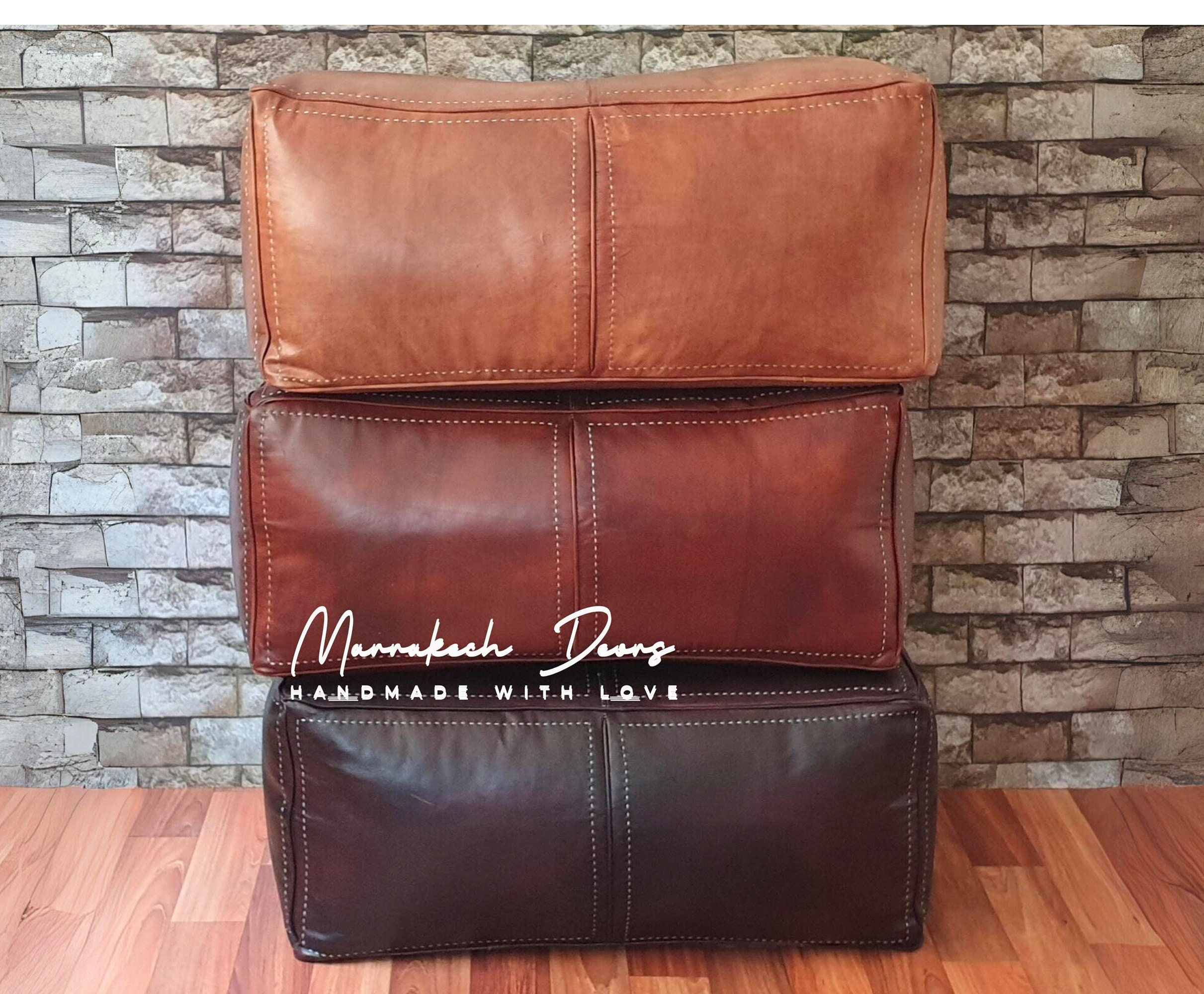 RECTANGULAR LEATHER POUF -rectangular Pouf Long Pouf Customizable Pouf ...