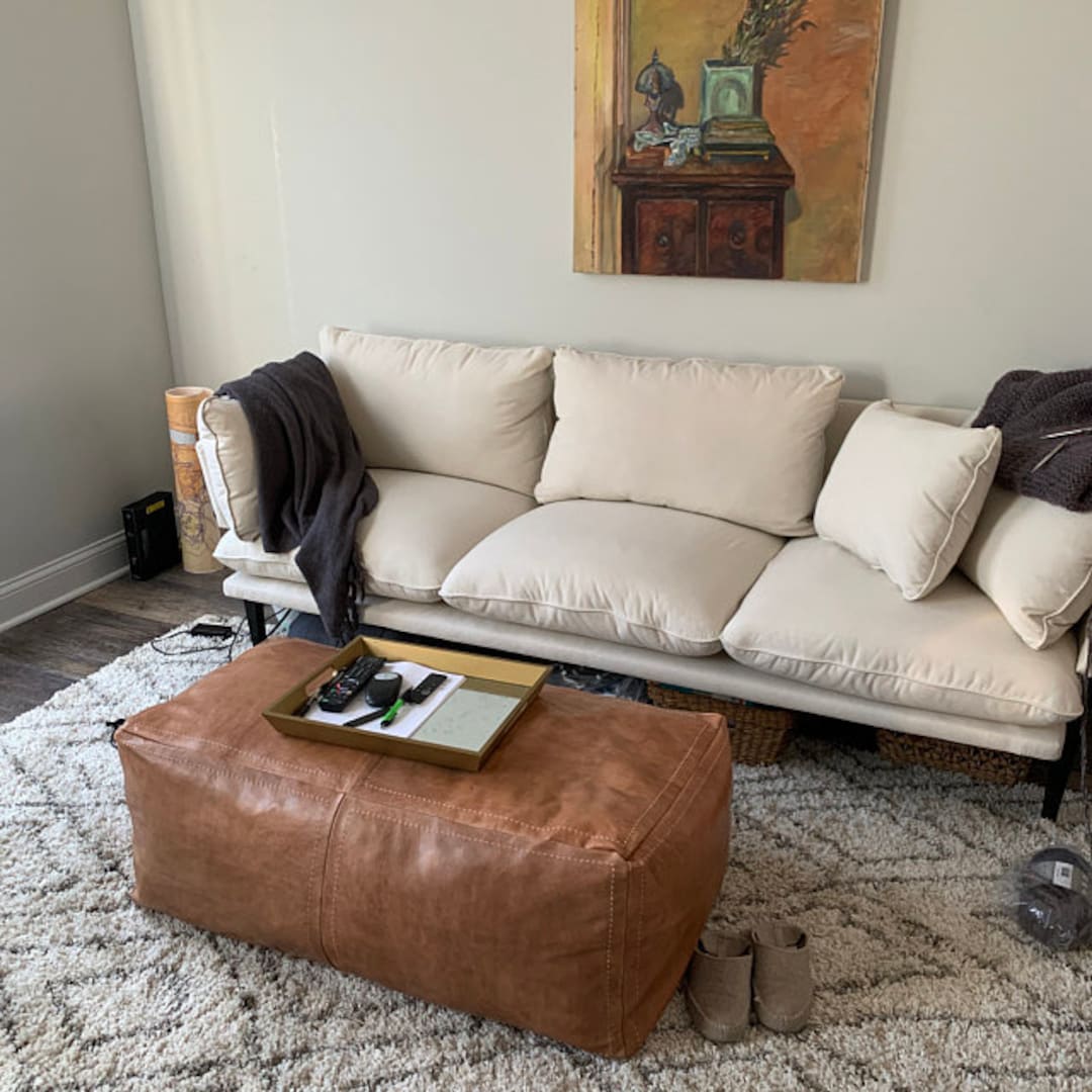 Rectangular Leather Pouf, Rectangular Ottoman in Premium Leather ...