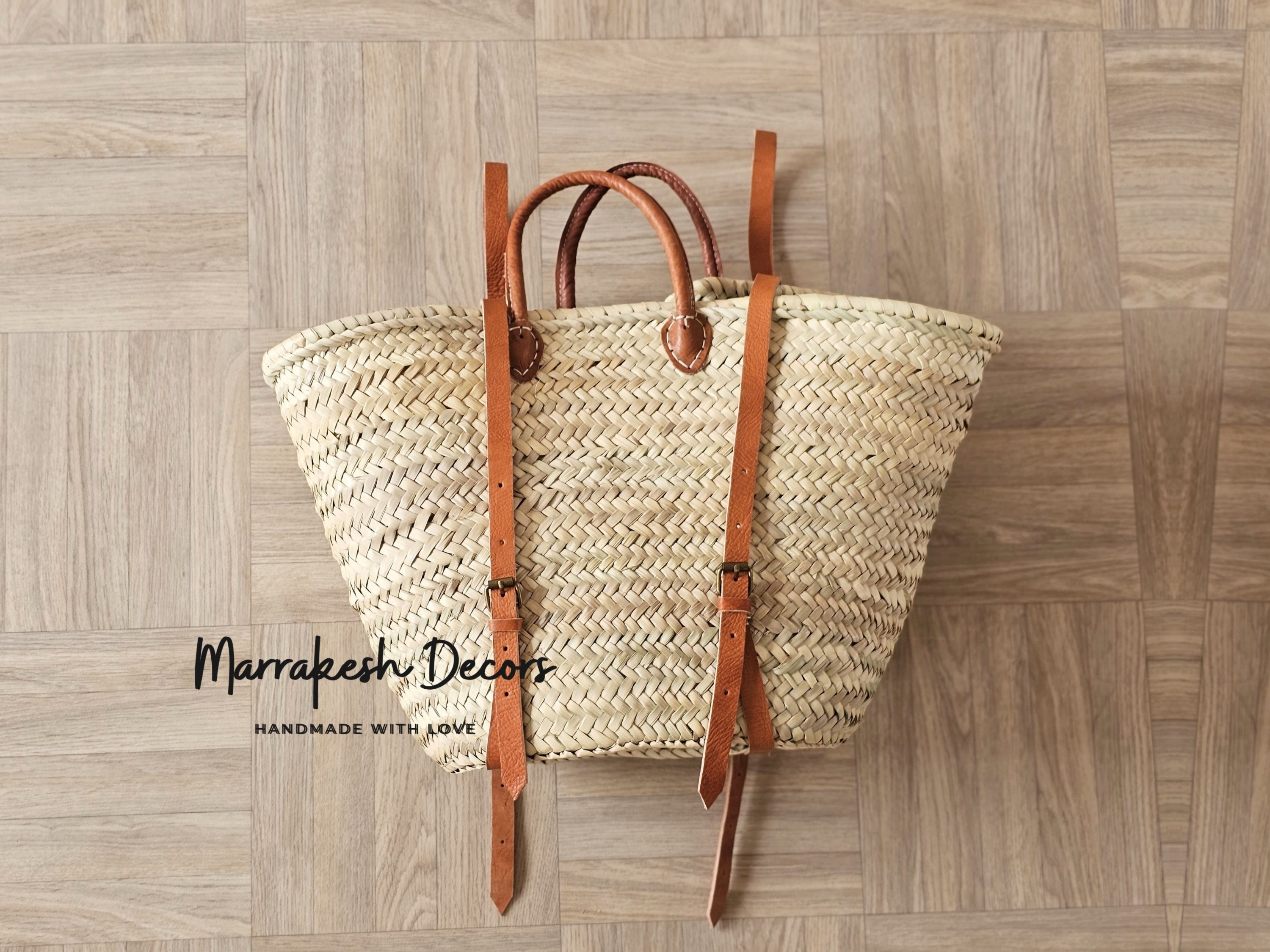 Straw Baskets Backpack Summer Backpack With Leather Handles - French ...